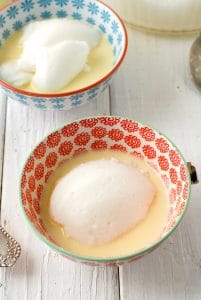 Lemony Snow Pudding with Rose Custard Sauce