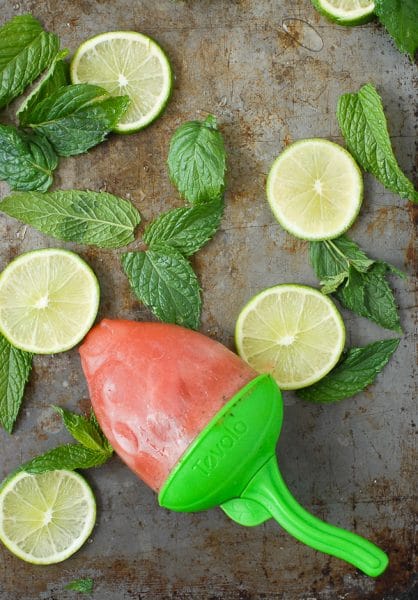 Watermelon-Mint and Lime-Ginger-Mint Bug Popsicles