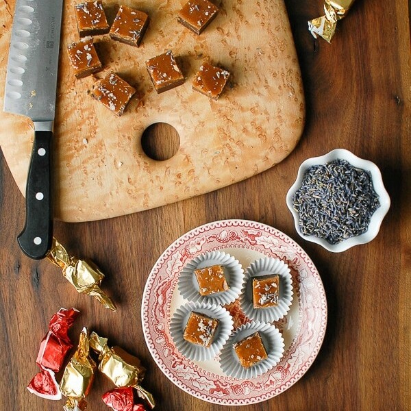 Chocolate Lavender Fudge with Salted Caramel Top